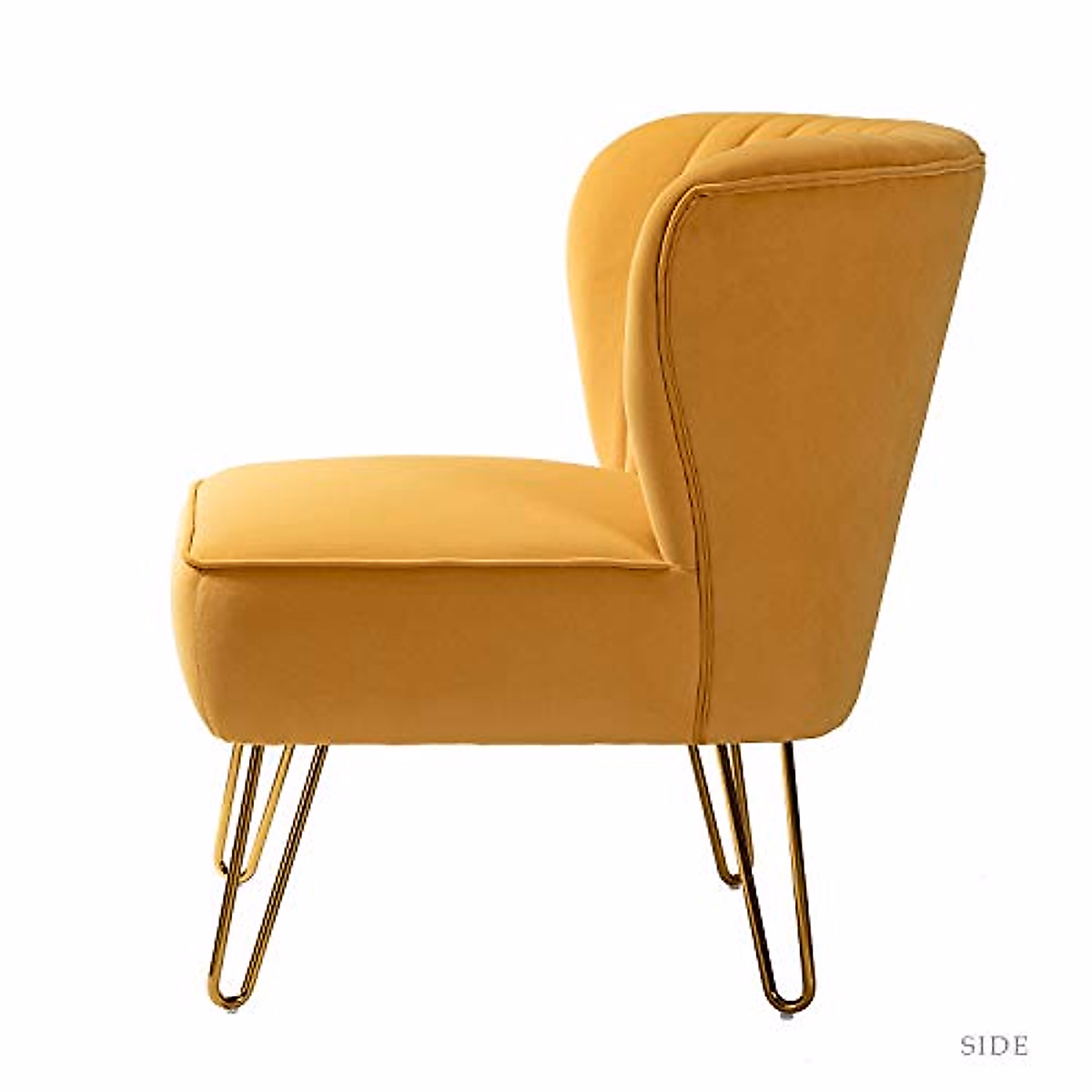 TINA'S HOME Modern Velvet Upholstered Accent Chair Set of 2,Velvet Fabric Tufted Back Single Sofa,Velvet Comfy Fabric Golden Metal Legs Armless Side Chair for Living Room Vanity Chair(Mustard)
