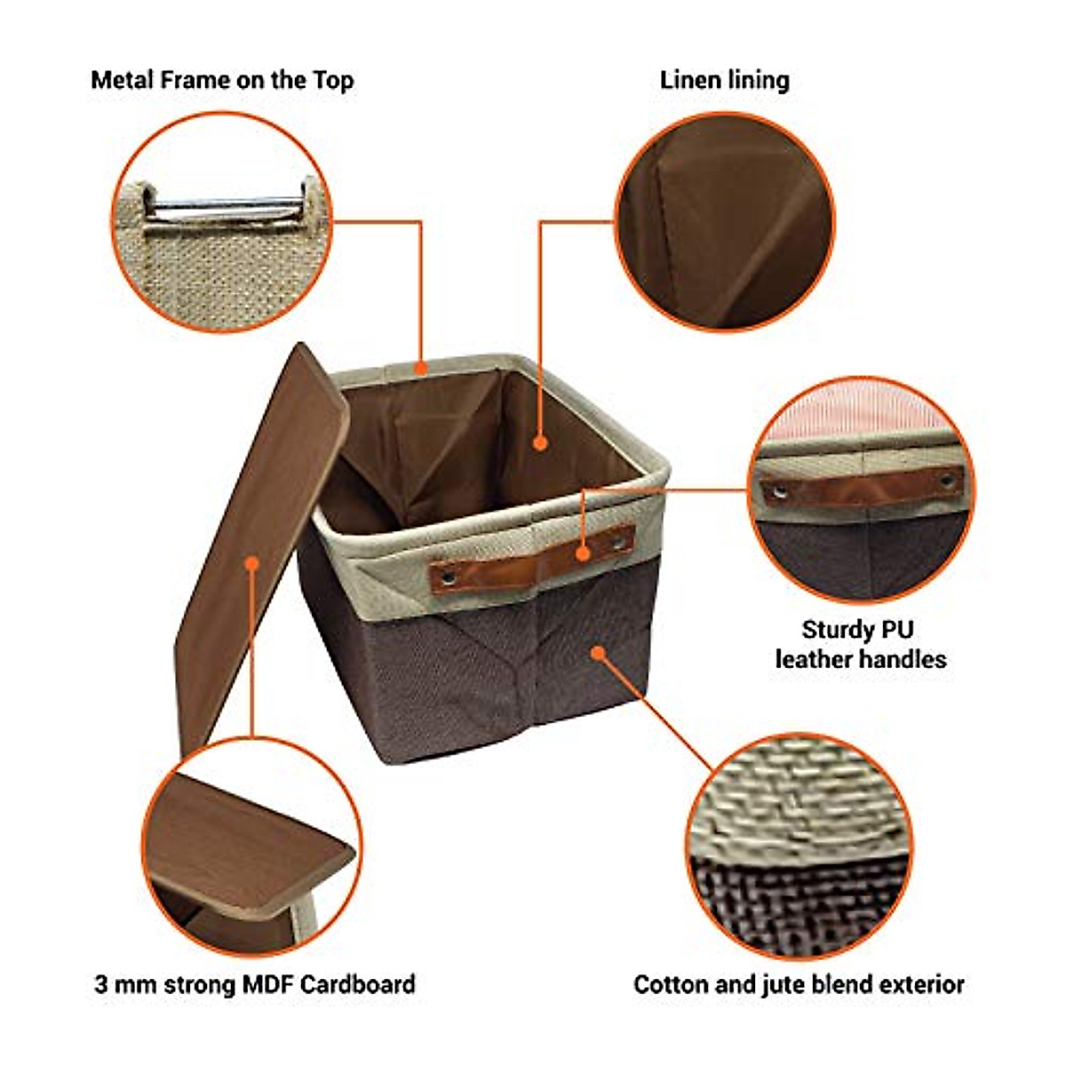 KadoPam Large Foldable Storage Baskets - Strong Organizing Cubes with Cardboard Insert - Fabric Bin Organizers for Home, Office, Work, Laundry Room - Lightweight & Collapsible - 15x11x9.5", Set of 3