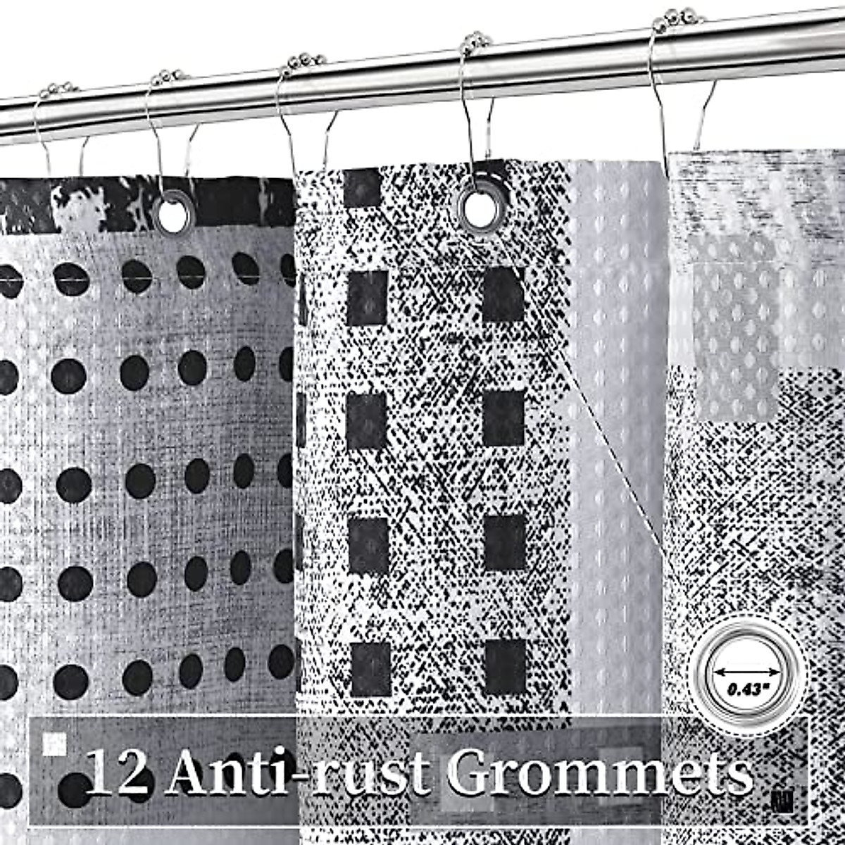 Awellife Black and White Shower Curtain Modern Gray Shower Curtains for Bathroom Waterproof Geometric Grey Shower Curtain Waffle Fabric Bathroom Curtain for Hotels, 72x72 inch