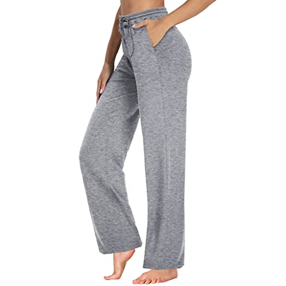 OFEEFAN Grey Sweatpants for Women Drawsting Workout Long Pants with Pockets S