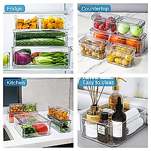 BEWAVE Fridge Organizer, 7 Pack Stackable Refrigerator Organizer Bins with Lid, Clear Containers, BPA-Free Plastic Food Storage for Food, Drinks, Fruits, Vegetable