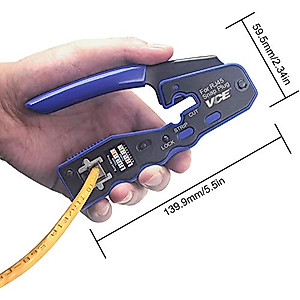 VCE RJ45 Pass Through Crimp Tool with Replacement Blades for Cat6a Cat6 Cat5e Cat5 Connector, All-in-One Ethernet Cable Crimping Tool Wire Stripper Cutter