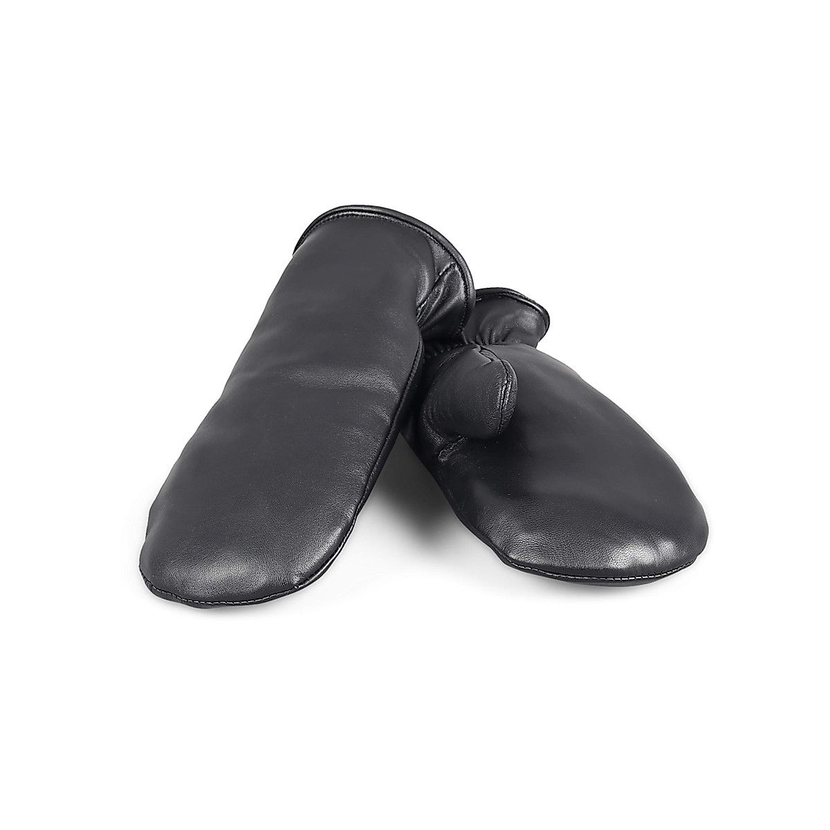 Zavelio Unisex Premium Shearling Sheepskin Fur Lined Leather Mittens Black Large