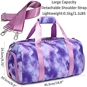 Gym Duffel Bag for Girls Weekender Overnight Bag with Wet Pocket Shoes Compartment Sports Dance Bag for Girls Teens Travel Duffle