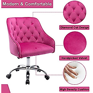 SLEERWAY Velvet Home Office Desk Chair, Modern Swivel Armchair, Comfy Task Chair with Height Adjustable, Upholstered Tufted Computer Chair for Working or Studying (Purple)