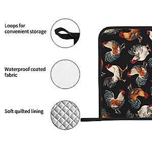 French Roosters Heat Resistant Potholders 8x8 in French Roosters Kitchen Pot Holders Sets Hot Handle for BBQ Cooking Baking Grilling Microwave Barbecue Four Seasons Hot Pads