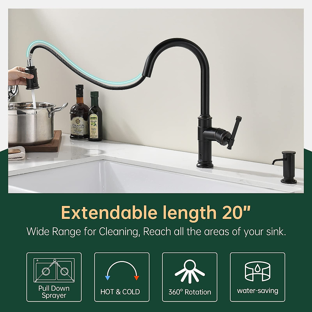 Touchless Oil Rubbed Bronze Kitchen Faucet with Soap Dispenser, DAYONE Single Handle Faucets for Kitchen Smart Motion Sensor Activated Hands-Free Pull Down, Robinet de Cuisine sans Contact