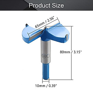 Utoolmart 65mm Forstner Drill Bit, Cemented Carbide Wood Cutter Tool, Woodworking Hinge Hole Drilling Boring Bit Cutter (Blue)