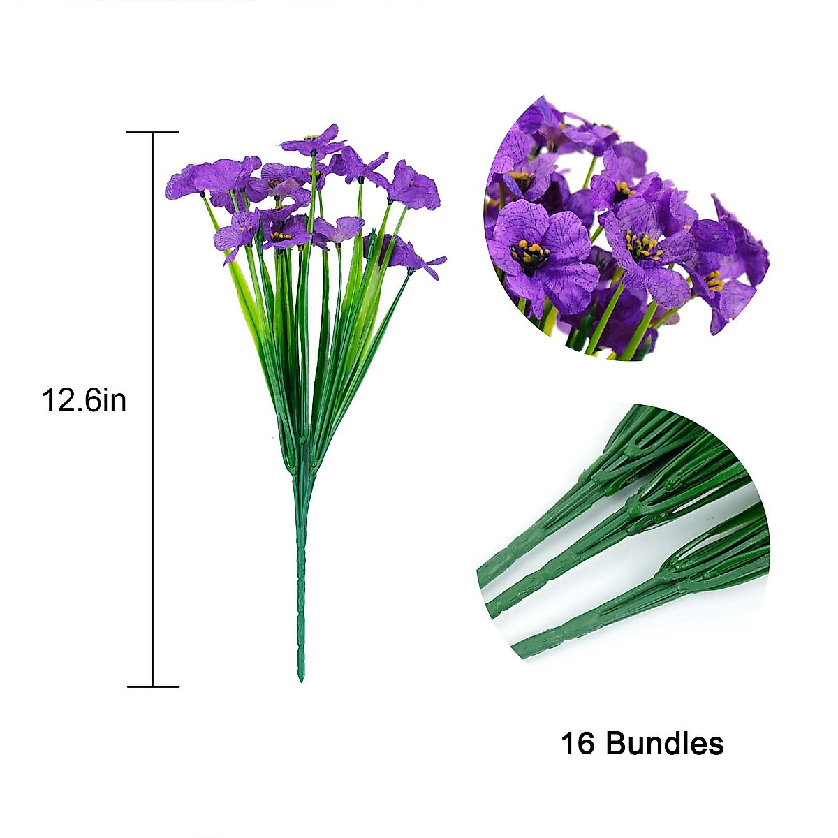 SOFYOURS 16 Bundles Artificial Flowers Purple Outdoor UV Resistant Plant No Fade Fake Flowers for Garden Porch Window Box