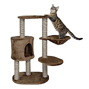 TRIXIE Moriles Brown Cat Tower with Scratching Posts, Condo, Hammock, Padded Platform, cream, Medium (17 x 24 x 39 in.)