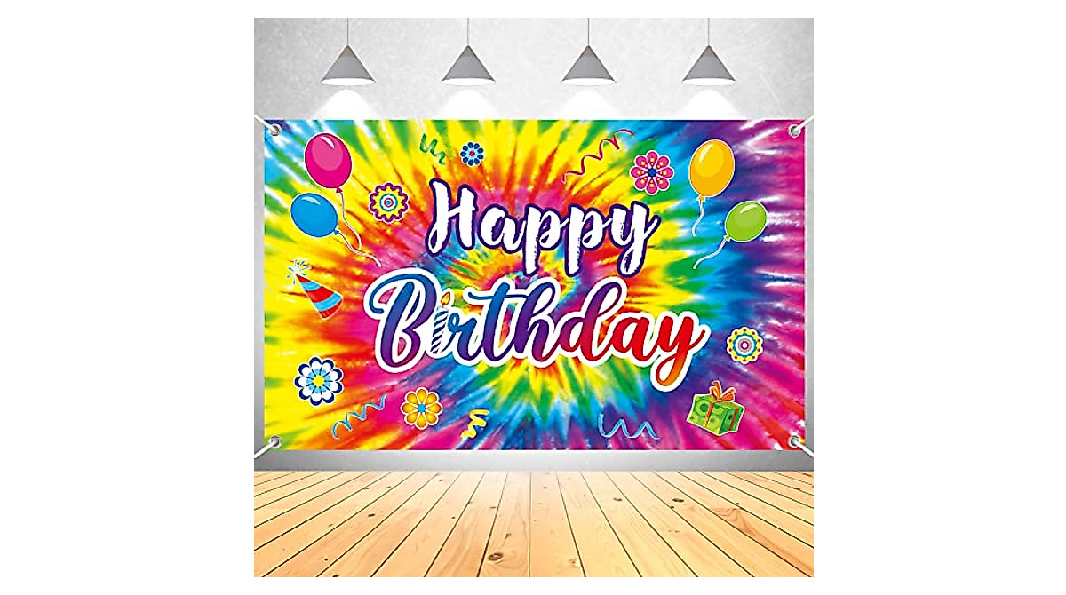 Vibrant Tie Dye Birthday Backdrop for Groovy Party Decor