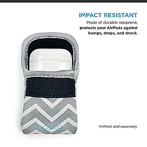 AirPods Carrying Case with Keychain, Soft Neoprene Earbud Holder, Compact Earphones Sleeve for Apple Headphones, Grey Chevron