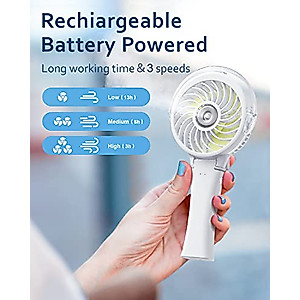SWEETFULL Misting Fan Portable, Handheld Personal Mister Fan, Small Fan Rechargeable, Mini Spray Water Mist Fan, Kids Women Portable Fan For Travel, Outdoors, Hiking, Camping Home Office (Off white)