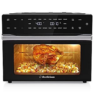 Beelicious 32QT Extra Large Air Fryer, 19-In-1 Air Fryer Toaster Oven Combo with Rotisserie and Dehydrator, Digital Convection Oven Countertop Airfryer Fit 13" Pizza, 6 Accessories, 1800w, Black