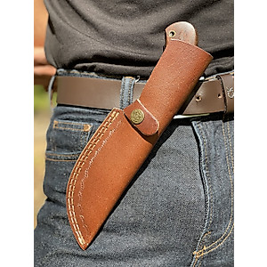 High Carbon Steel Knife - Handmade Full Tang Bushcraft Knife - Hunting Knife, Survival Knife, Fixed Blade Knife & Camping Knife - Camping Knives & Hunting Knives with Rosewood Handle & leather Sheath