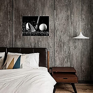 Canvas Print Black and White Golf Poster Wall Art Picture Golf Ball Sport Canvas Painting for Gym Living Room Wall Decor Frame Canvas