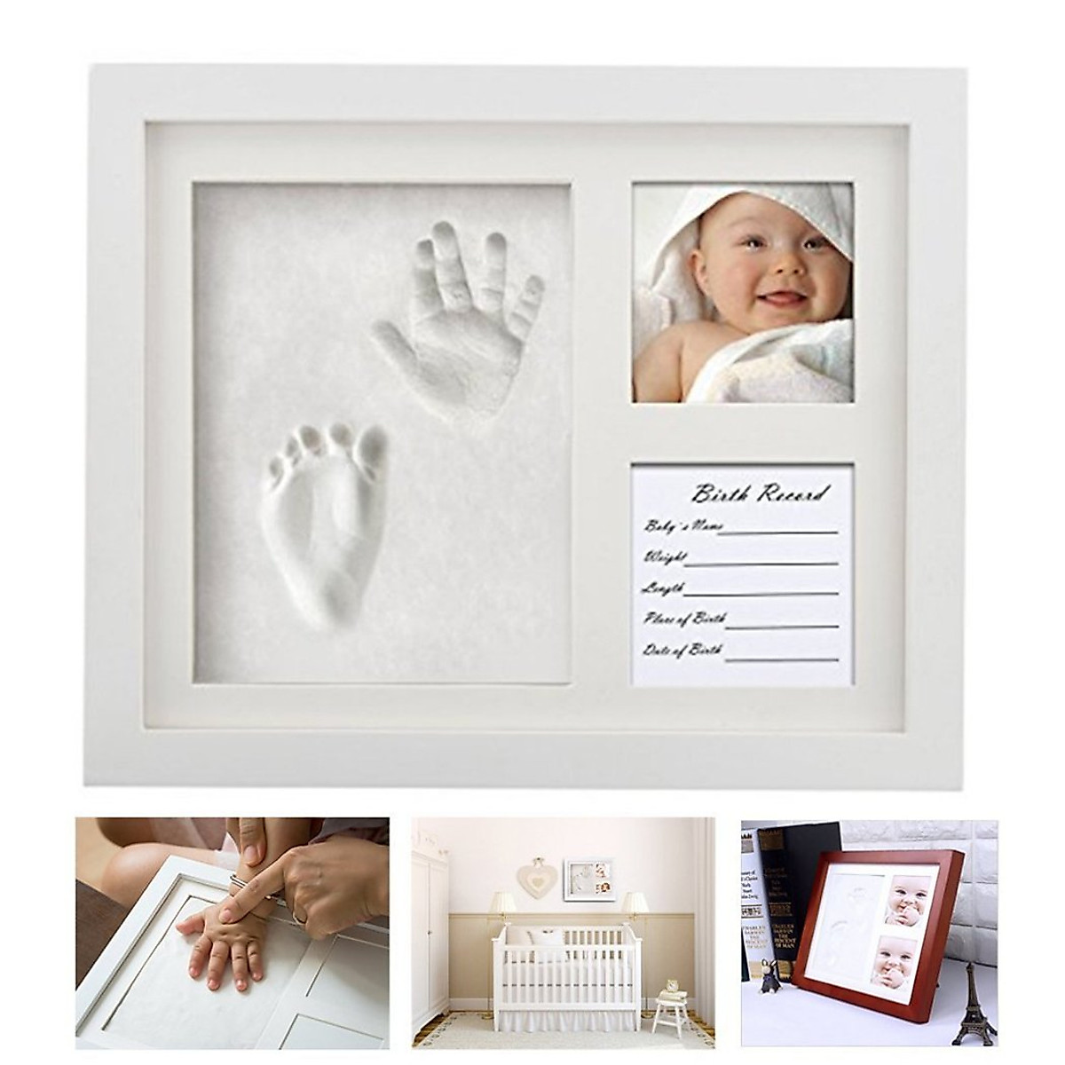 VolksRose Baby Handprint & Footprint Photo Kit, Toddlers Picture Frame, Newborns Girls and Boys Hand and Foot Unique Foamed Mold Print – Perfect for Baby Boy and Girl Room Decor (White) #1