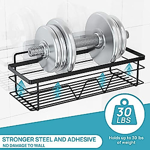 Vtopmart 5 Pack Shower Caddy Shelves Organizer with 4 Hooks, Self Adhesive Shower Rack Storage Shelf for Inside Shower, Stainless Steel Bathroom Shower Wall Organization, Black