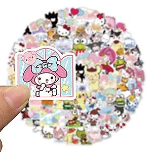100Pcs Cute Stickers Pack Hello Kitty Stickers MyMelody&Kuromi Stickers Cinnamoroll Pompompurin Keroppi Pochaco Stickers Decals Assorteds Kawaii Sticker Gifts for Kids Teens Girls Adults