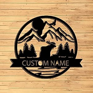Custom Deer Metal Wall Sign, Mountain and Deer Wall Decor, Metal Sign, Personalized Hunter Name Signs, Wildlife Art,Deer Hunter Gift for Dad