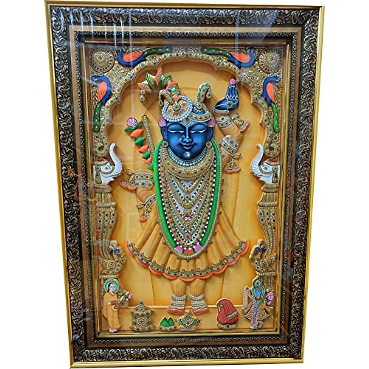 ShreeNathji Chandaniya Gatta hand wood painting gold leaf large wood painting with frame and LED