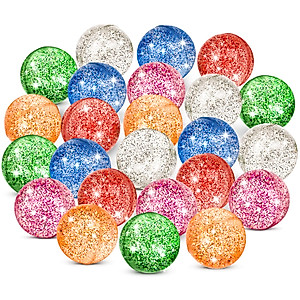 Hxezoc 24 Pcs Glitter Bouncy Balls for Kids, 32mm 6 Colors Rubber Bounce Balls Bulk for Party Favors, Goodie Bag Fillers, Easter Gift Bag Stuffers, Basket Stuffers, Classroom Prizes