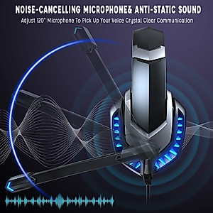 Wasart Gaming Headset, Over-Ear Gaming Headphones with Noise Canceling Mic, Stereo Bass Surround Sound, Soft Memory Earmuffs LED Light PS4 Gaming Headset Compatible with PC, Laptop, PS4, PS5, Red