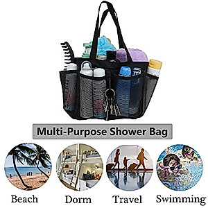 Mesh Shower Caddy Portable for College Dorm Room Essentials, Hanging Large Shower Tote Bag Toiletry Organizer with Key Hook for Bathroom Accessories(black)