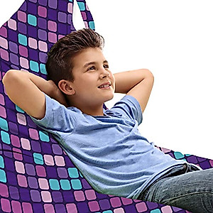 Lunarable Mosaic Lounger Chair Bag, Modern Geometrical Theme Colorful Abstract Shapes from Rounded Squares, High Capacity Storage with Handle Container, Lounger Size, Violet and Multicolor