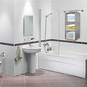 PUiKUS Closet Hanging Shelves - Clothes Organizer and Storage for Sweater Jeans Shirt - Dorm Wardrobe Nursery Rv Room - Kids Closet Hanging Accessories | 3-Shelf Hanger