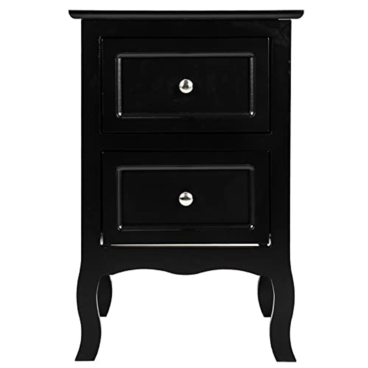 FFNUM Bedside Table Nightstand 2-Tier, Country Style Bedside Cabinet with 2 Drawers for Living Room and Bedroom- (Black) Night Stand