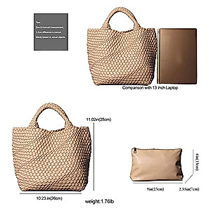 Platopotato Women's Tote Bag Large Capacity Handbags and Purse Woven Bag Shopper Bag Travel Handbags for Ladies Apricot