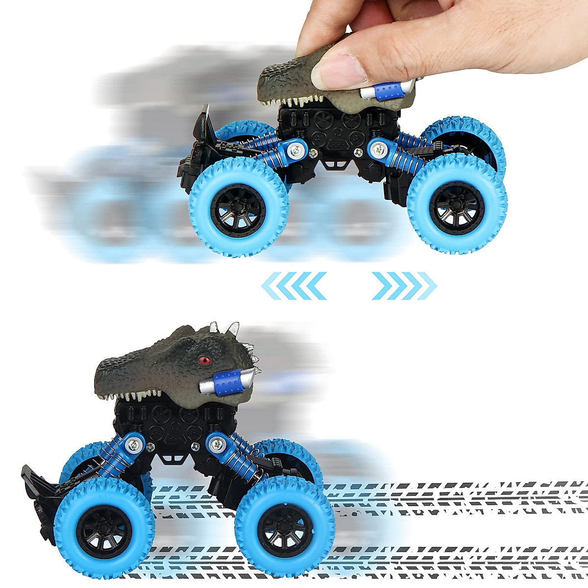 FDUFN 4 Pcs Dinosaur Toys Pull Back Cars Dino Toys for 3 Years Old and Up Boys and Girls, Toddlers Toy Age 3, 4, 5, 6, 7, 8, 9, T-Rex Dinosaur Games Monster Trucks, Christmas Birthday Gifts for Kids