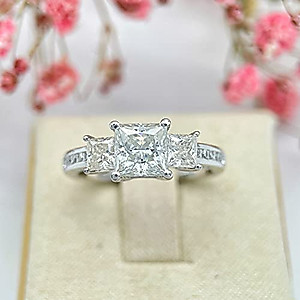 ZLAEBL Sterling Silver Princess Cut Moissanite 3-Stone Anniversary Promise Ring Wedding Engagement Rings For Womens 2 Carat (ctw) 6