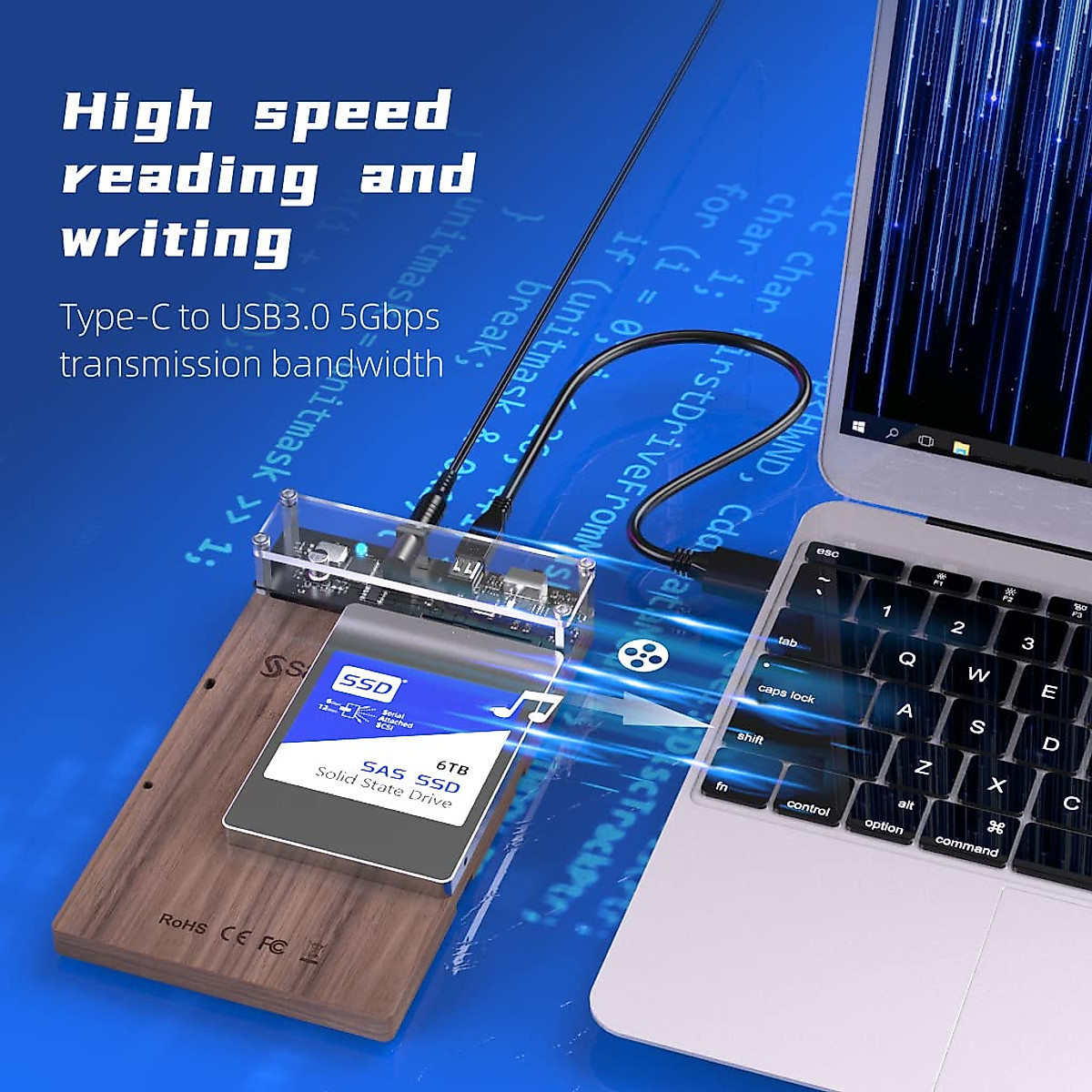 FEIFANZHE Walnut SAS to USB3.0 Adapter 2.5 or 3.5 inch SSD/HDD External SAS Hard Drive Docking Station Adapter Enclosure for RPM SAS 6/12Gbps Enterprise Hard-FSASM1