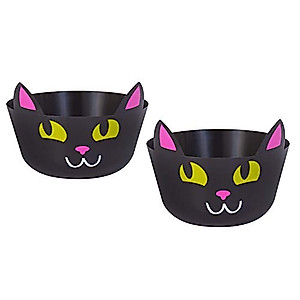 2 Piece Halloween Black Pink and White Adorable Cat Candy Treat Party Bowl