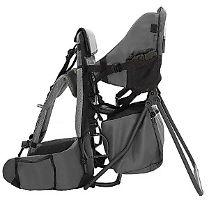 ClevrPlus Cross Country Baby Backpack Carrier, Grey, Toddler Hiking Backpack with Comfortable Seat, Adjustable Straps & Belt, Foldable Frame Lightweight Large Capacity Child Carrier for Outdoor