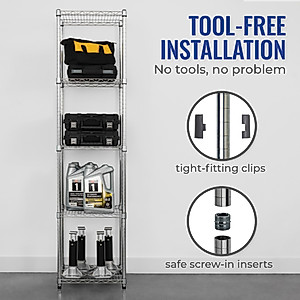 SafeRacks - NSF Certified Storage Shelves, Zinc, Heavy Duty Steel Wire Unit with Wheels and Adjustable Feet, Garage or Bakers Rack, Kitchen, Pantry Shelf - (18"x18"x72" 5-Tier) (Silver)