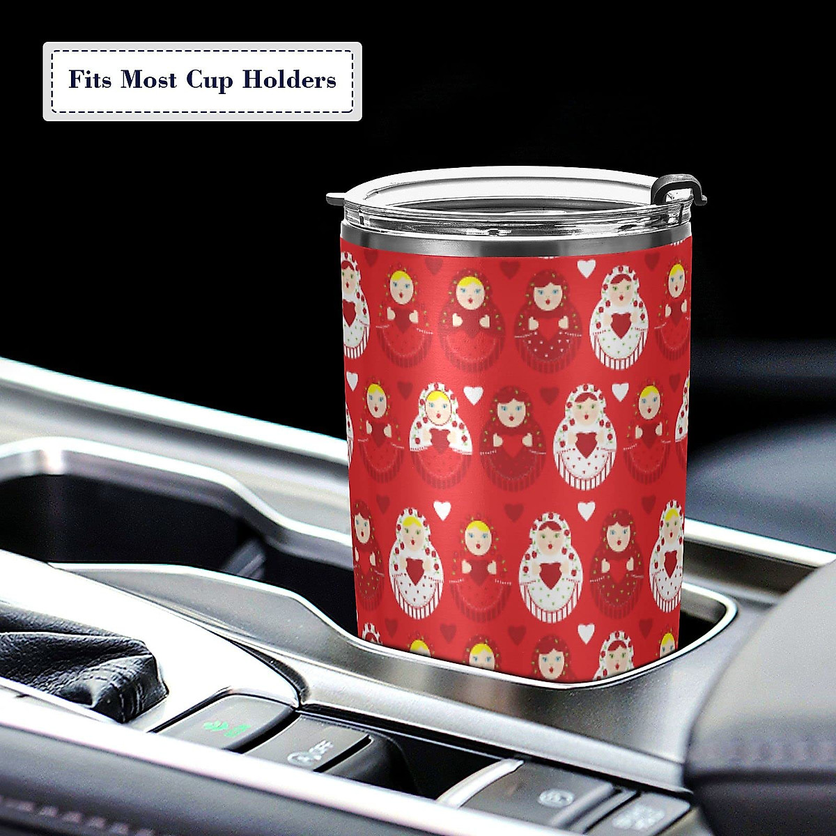 Yasala Valentines Tumbler Russian Doll Heart Insulated Coffee Cup Beverage Container Office Travel Mug with Straw and Lid 20oz Holiday Back to School Gift