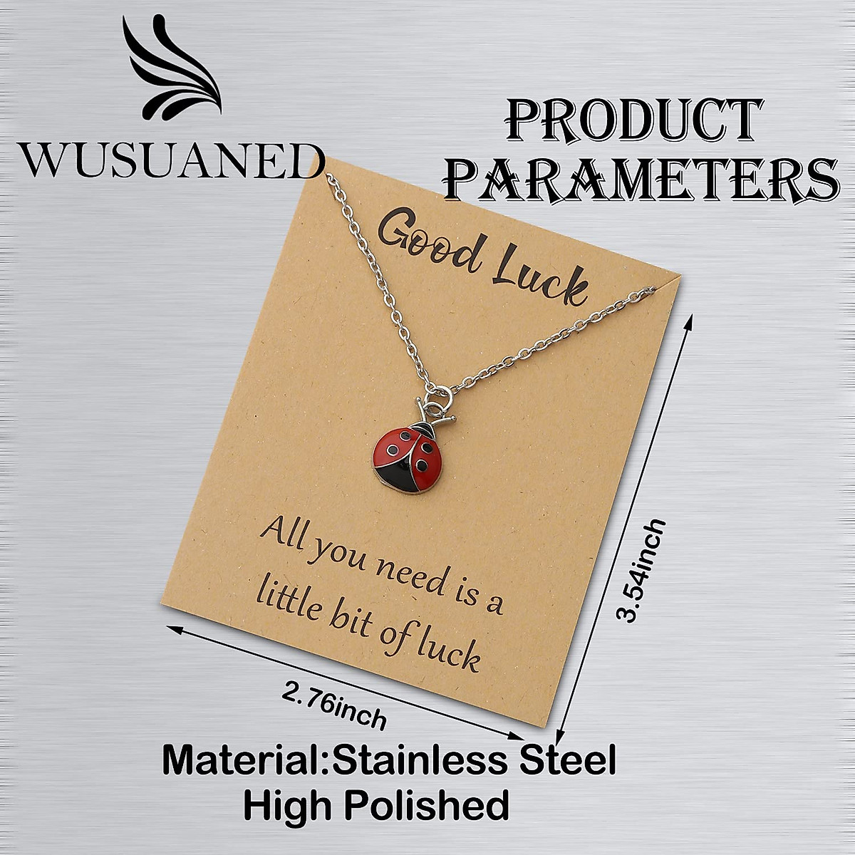 WUSUANED Good Luck Ladybug/Butterfly/Elephant Necklace Lucky Animal Charms Jewelry With Wish Cards Gift For Women(Ladybug necklace silver)