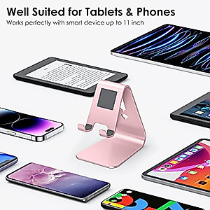 OMOTON Upgraded Aluminum Cell Phone Stand, C1 Durable Phone Holder Dock with Protective Pads, Desk Decor for iPhone 14/13/12/11 Pro Max XR XS, iPad Mini, Android Phones Office Accessories, Rose Gold