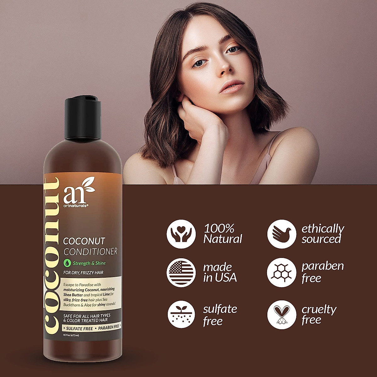 Artnaturals Coconut-Lime Daily Conditioner– 16 Fl Oz - Professional Deep Hydrating Moisturizing For Curly Fine Oily Dry Damaged and Color Treated Hair – Natural, Sulfate Free and Vegan
