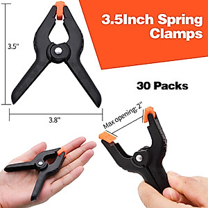 30 Pack Spring Clamps, 3.5 Inch Professional Plastic Spring Clamps, Heavy Duty Plastic Clamps for Crafts and Woodworking, Backdrop Clips Clamps for Backdrop Stand, Photography (30 Pack)