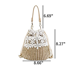 YAHUAN Straw Purses For Women Straw Handbag With Flower Lace Crochet Tote Bag Woven Straw Bags Crossbody Bags For Women (flower lace)