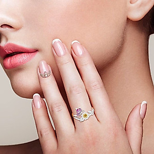 Fenthring Daisy Ring Butterfly Gifts for Women Flower Jewelry Sunflower Sterling Silver Engagement Dainty Cubic Zirconia Cute Rings Size 7