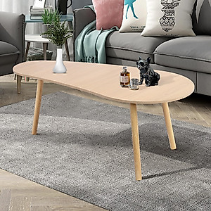 GIFZES Small Coffee Table, Mid Century Modern Tea Table for Living Room Center Minimalist Display Coffee Table, Cloud Shape Oval Wood Table, White Coffee Tables for Small Space 40"Lx20"Wx16"H (Mango)