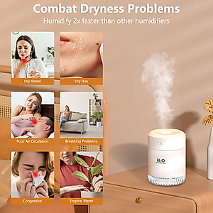 Mini Humidifiers for Bedroom 350ml Small Plants Humidifier Indoor Portable Travel Desk Cool Mist Humidifier, Auto Shut-Off 2 Mist Modes Humidificador for Bedroom Plants Travel Office Desk Car White