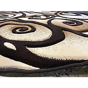 Contempo Modern Round 400,000 Point Area Rug Contemporary Abstract Brown Design 341 (4 Feet X 4 Feet)