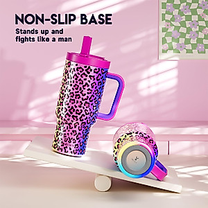 Meoky 32 oz Tumbler with Handle and Flip Straw, 100% Leakproof Tumbler with Lid and Straw, Stainless Steel Insulated Cup, Cupholder Friendly, Keeps Cold for 24 Hours (Celebration)