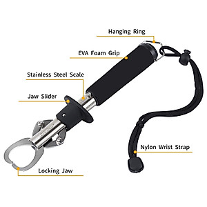ENTSPORT Fish Lip Gripper Fish Scales Professional Fish Holder Stainless Steel Grabber 40 Pound Fish Lip Grip Tool with Weight Scale